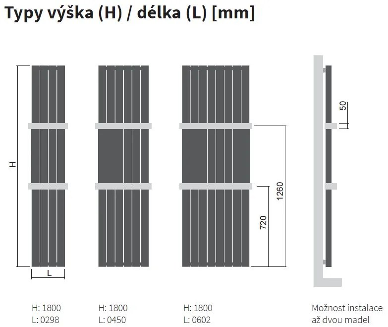 Isan Collom Uni 1800 x 298 mm koupelnový radiátor bílý