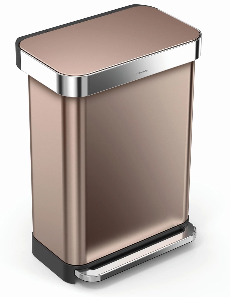 Pedálový odpadkový koš Simplehuman – 55 l, bronzový - obdélníkový ROSE GOLD - skladem