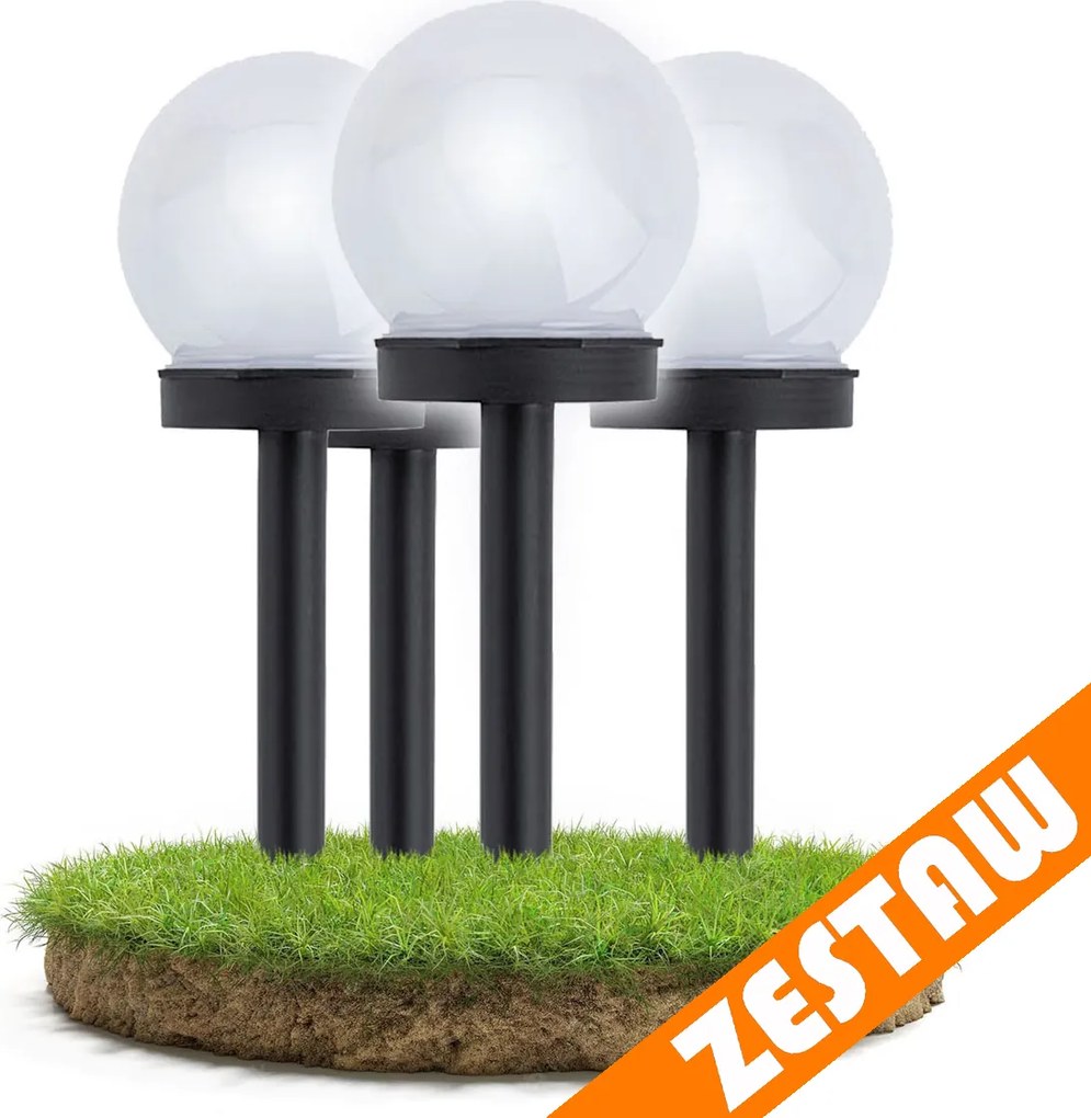 SADA 4 solárních zahradních lamp, LED, BÍLÉ, 10 cm, vodotěsné, IP44