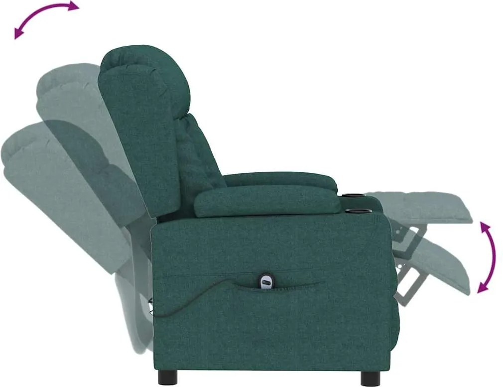 Elektrické polohovací křeslo tmavě zelené textil 3098783