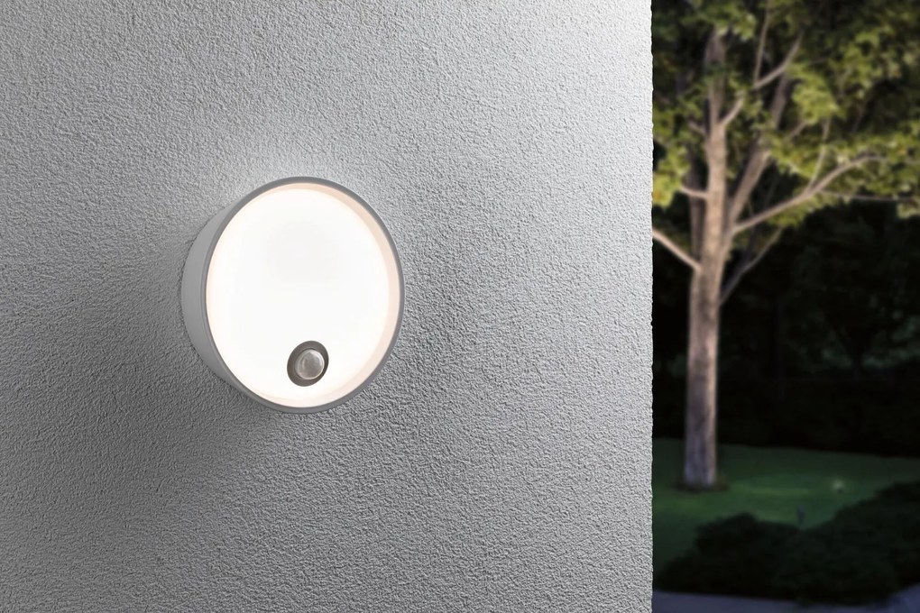 P 94699 LED venkovní nástěnné svítidlo Platomo pohybové čidlo IP44 kruhové 180mm 3000K 14,5W 230V bílá umělá hmota - PAULMANN
