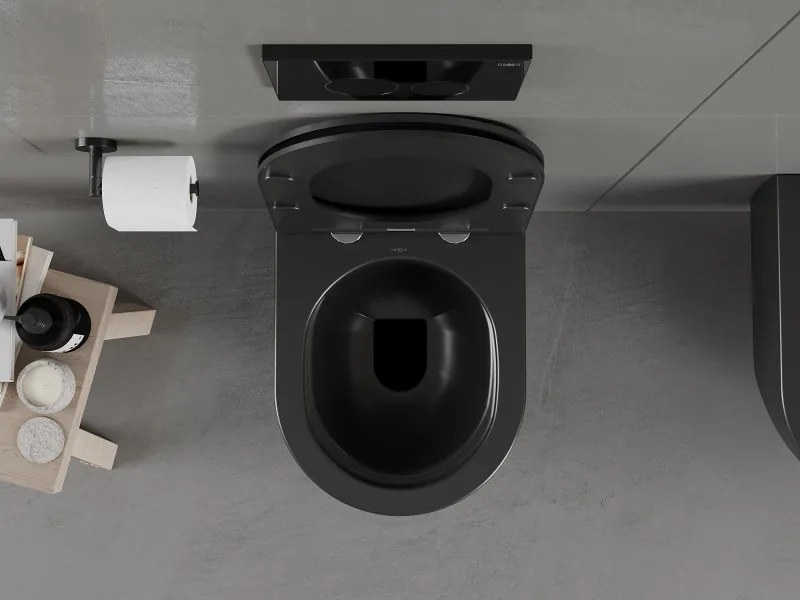 Mexen Carmen závěsné wc Rimless s toaletním Slim sedátkem z duroplastu, černá matná - 30881085