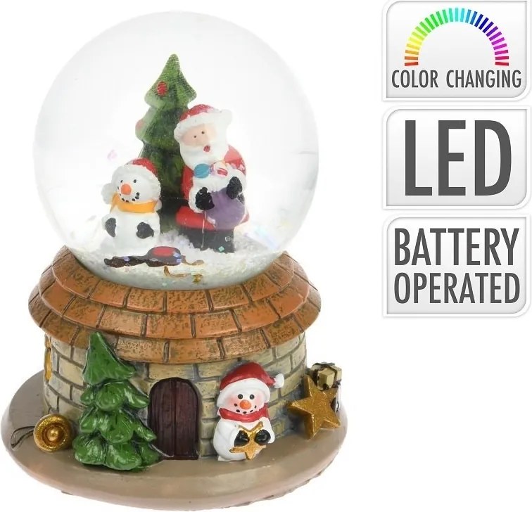 LED vánoční sněhová koule Santa a sněhulák 6,5 cm