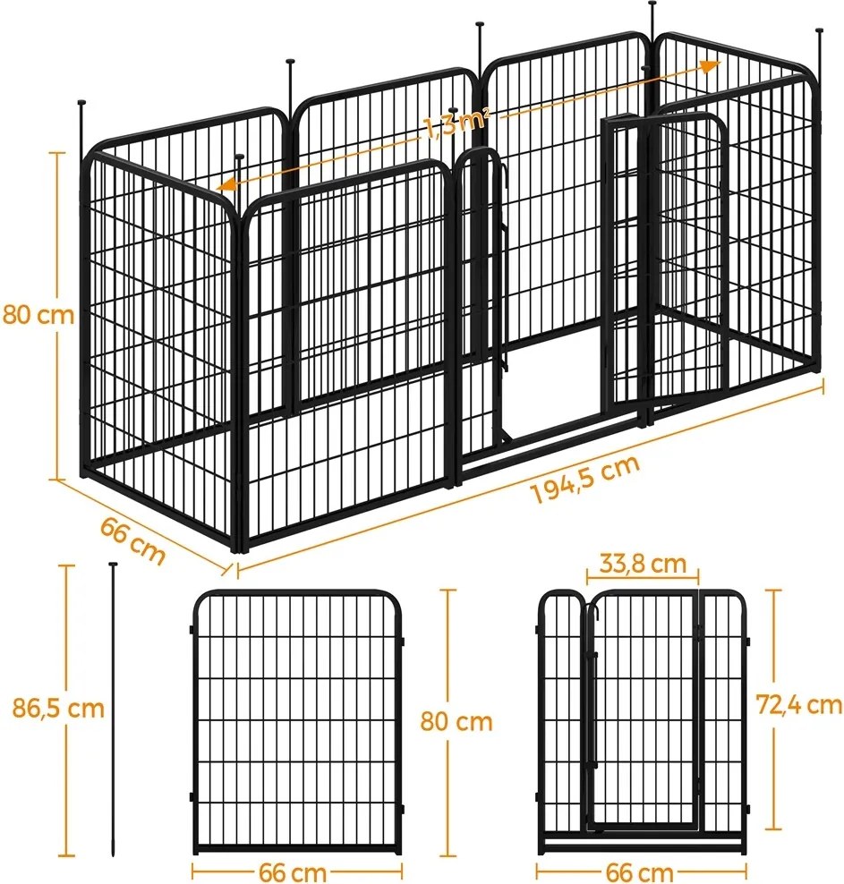 Ohrádka pro psy Yaheetech – 8dílů - 65 × 80 cm (267285231868)