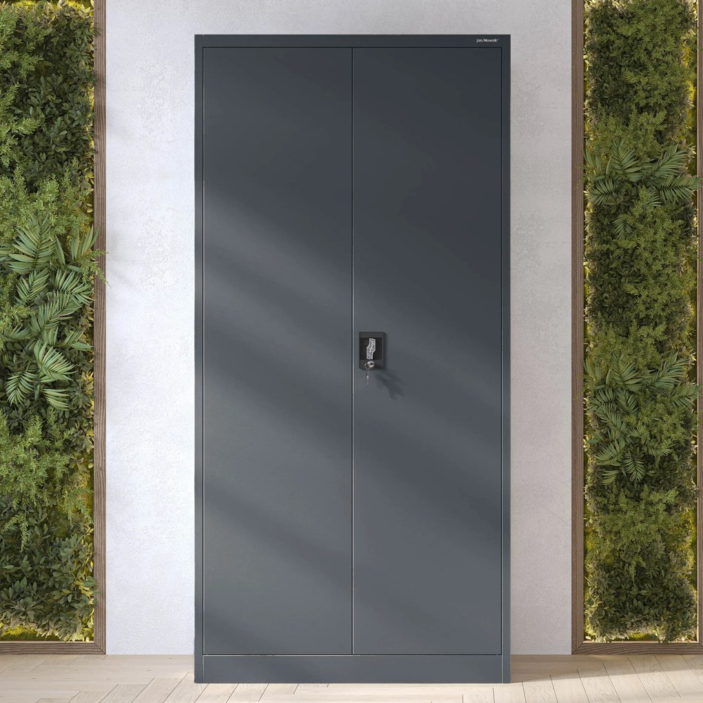 Víceúčelová kovová šatní skříň s tyčí na ramínka, antracitová, 900x1850x450 mm: DAWID