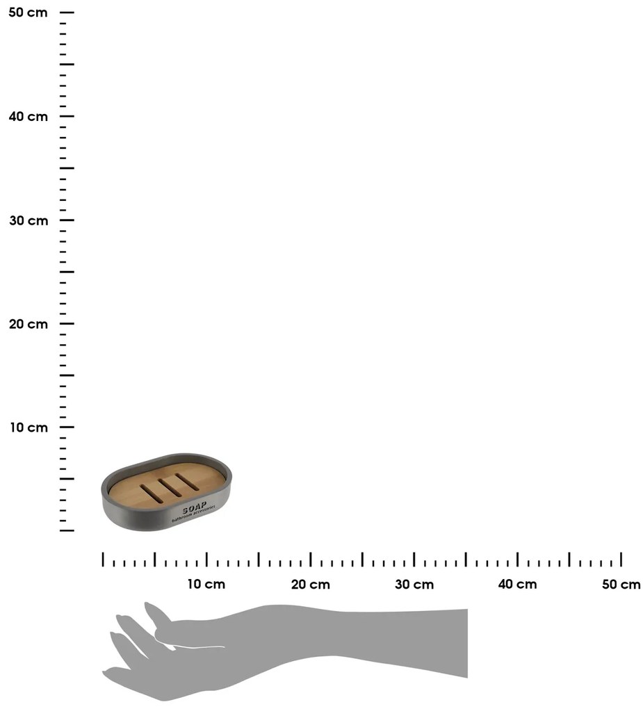 Miska na mýdlo Loudis, šedá/s dřevěnými prvky