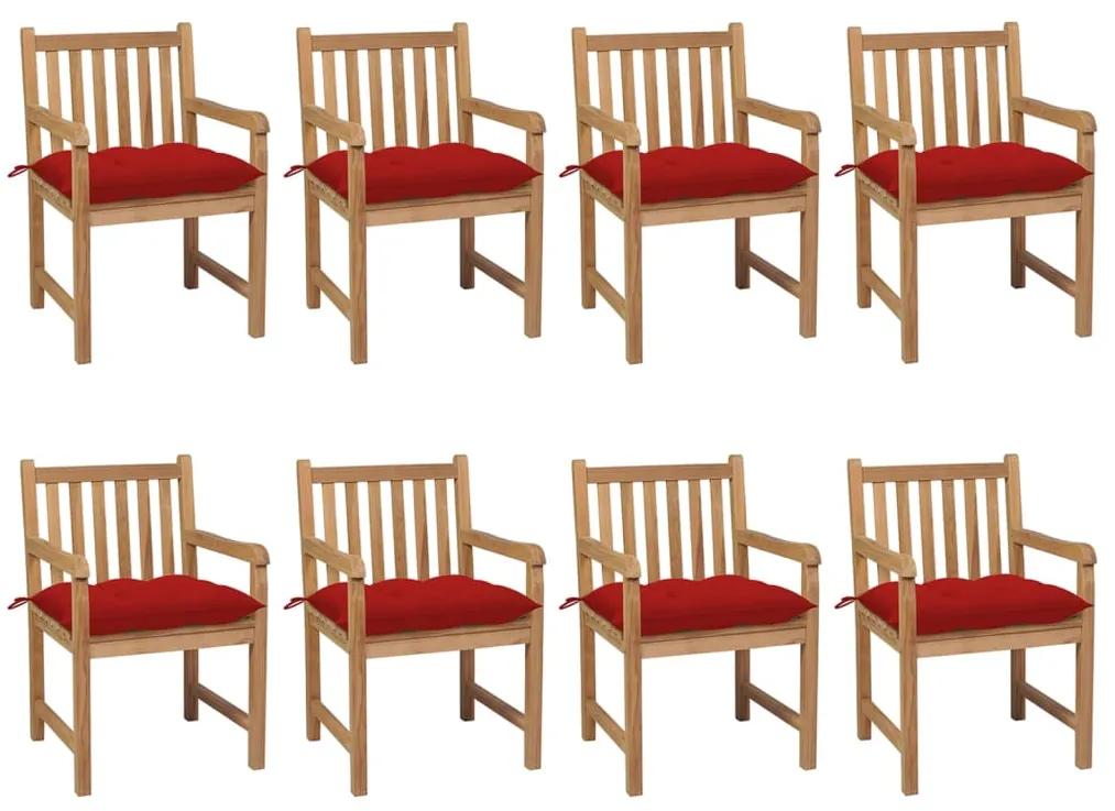 3073079 vidaXL Zahradní židle 8 ks červené podušky masivní teak