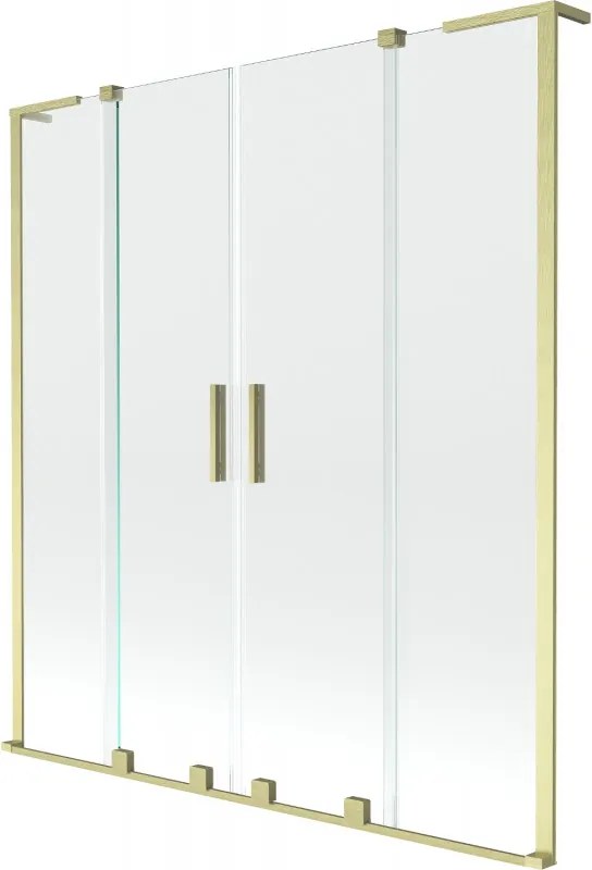 Mexen Velar L Duo, 2-křídlová posuvná vanová zástěna 160 x 150 cm, 8mm čiré sklo, zlatá matná, 896-160-003-02-55
