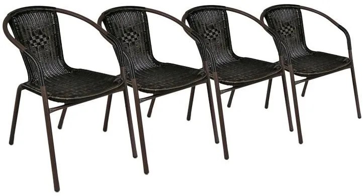 Set 4 ks polyratanová zahradní židle Garth - tmavě hnědá