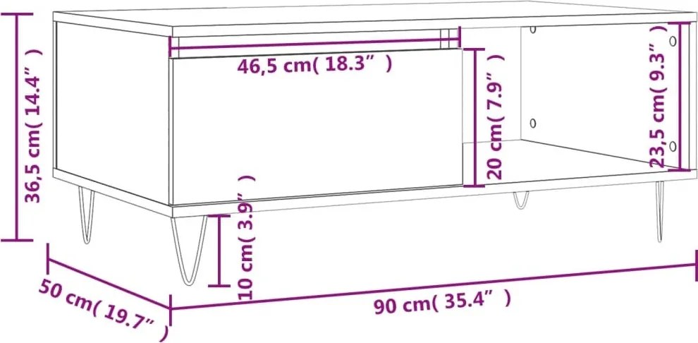 vidaXL Konferenční stolek 90x50x36,5 cm kompozitní dřevo [830566] Barva: kouřový dub