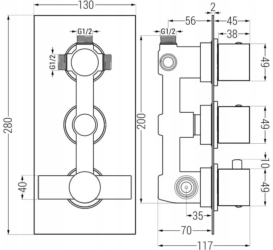 Mexen CUBE - 3-výstupová podomítková sprchová sada 7v1, chromová, 77503-set