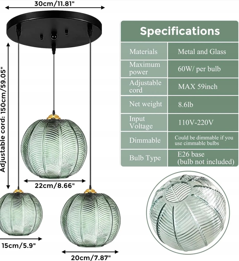 Závěsná lampa Lucande Malisa 3 světelné body E27