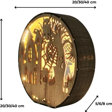 Dřevěná LED lampa Halloween - Strašidelný dům se sovou | SENTOP LED0619