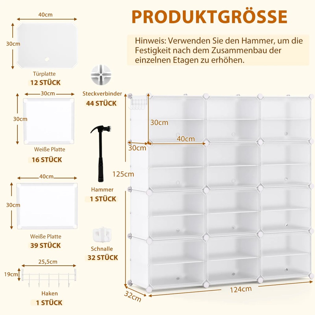 Costway DIY stojan na boty s 12 přihrádkami na 48 páry bot a bot Plastová