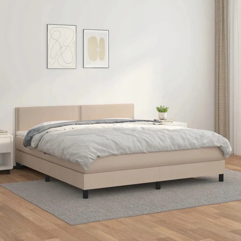 Box Spring Postel S Matrací Umělá Kůže Cappuccino Hladké s hřebíky 180 x