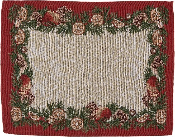 6ks béžovo-červené látkové prostírání s vánoční girlandou - 33*45 cm