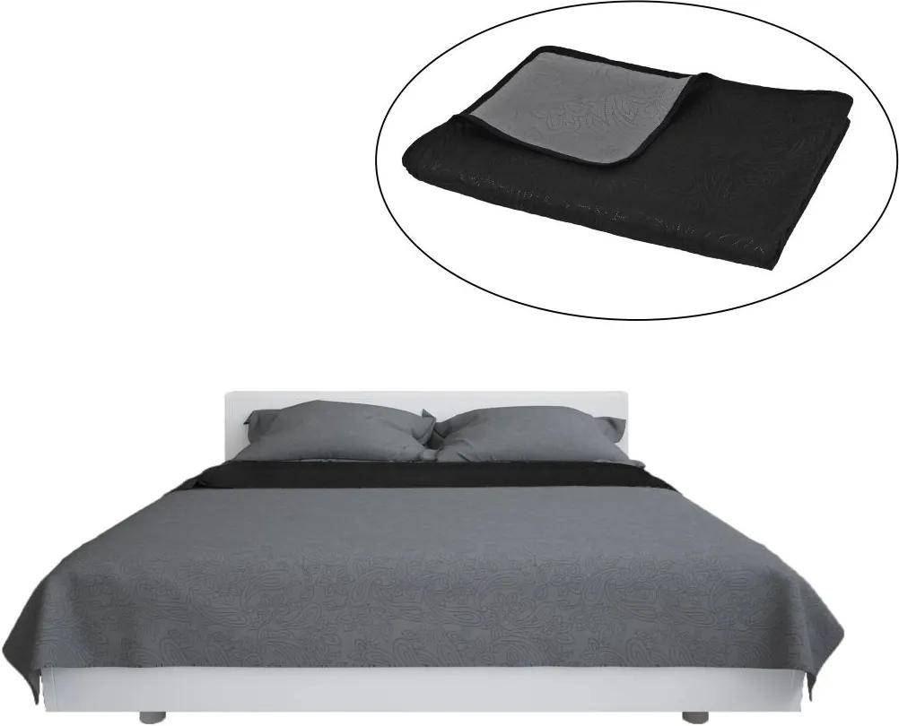 Oboustranný prošívaný přehoz na postel - šedo-černý | 230x260 cm