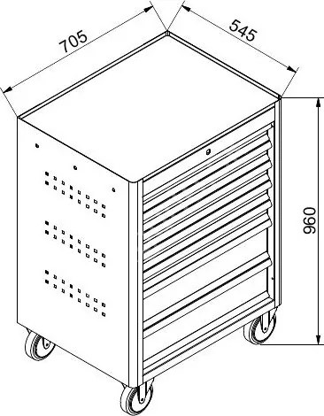 Pojízdný dílenský vozík na nářadí GD, 6 zásuvek, 705 x 545 x 960 mm, grafit / červená