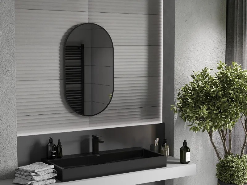 Mexen Loft, oválné koupelnové zrcadlo 85 x 50 cm, barva rámu černá matná, 9851-085-050-000-70
