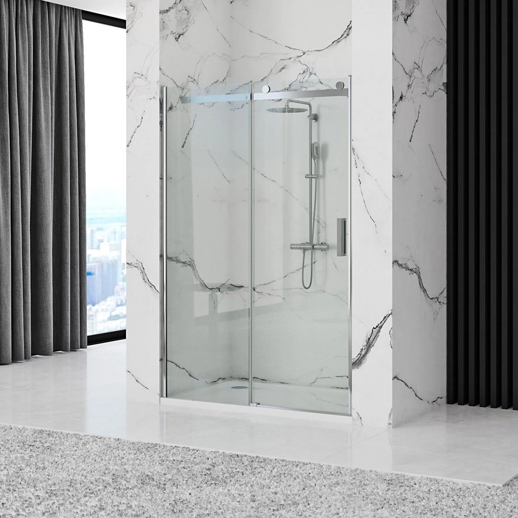 Jednokřídlé posuvné sprchové dveře REA NIXON-2 LEVÉ 120 cm pro instalaci do niky, chrom/transparent - bez vaničky