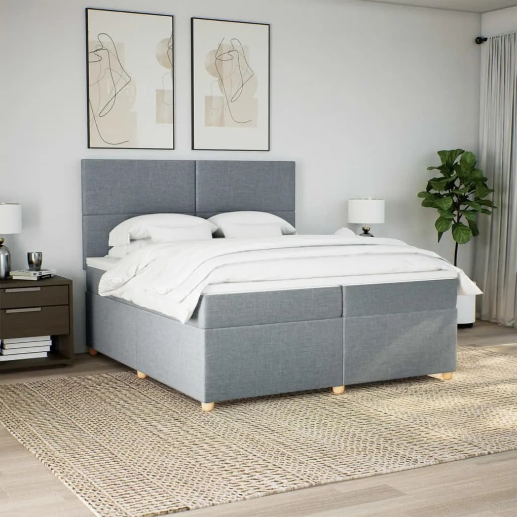 Box spring postel s matrací světle šedá 200 x 200 cm textil 3293680