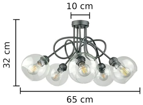 Přisazený lustr EVIE 5xE27/60W/230V antracit/čirá