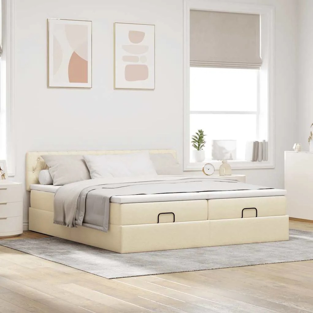 Osmanský rám postele s matrací krémová 180x200cm textil 3312869