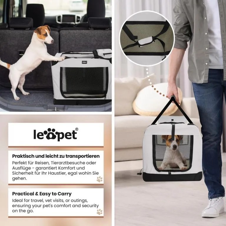 Leopet Přepravní box pro psy M, 60 x 42 x 42 cm, šedý