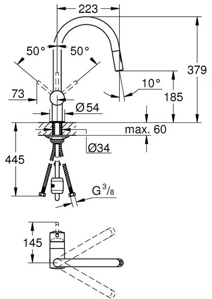 Grohe Minta Dřezová baterie, vytahovací koncovka, kartáčovaný Hard Graphite 32321AL2