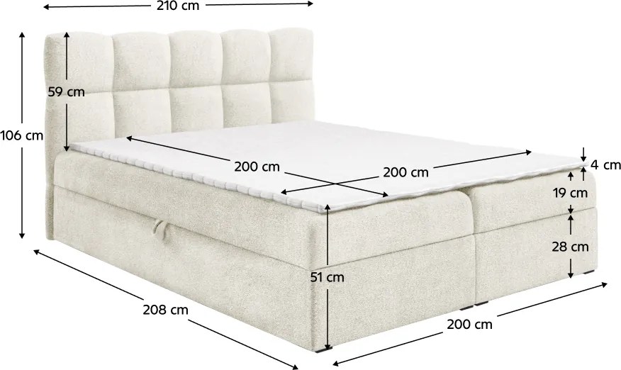 Boxspringová postel, 200x200, smetanová, NEGRY