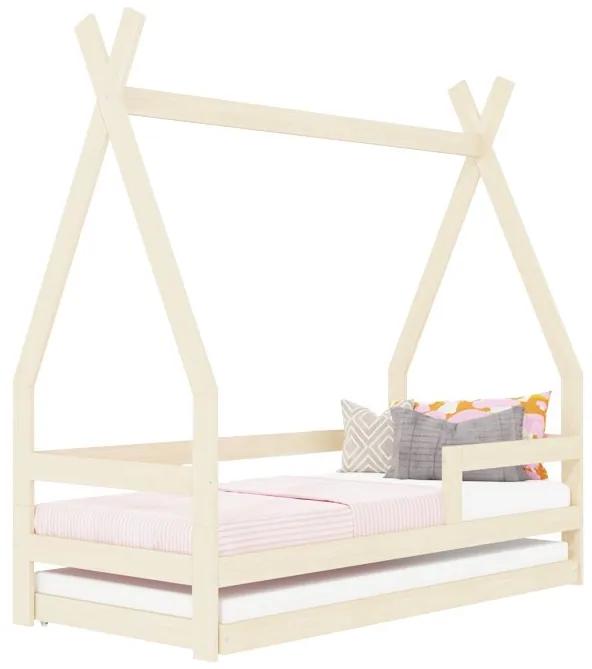Benlemi Dětská dřevěná postel SAFE 5v1 ve tvaru teepee se zábranou a přistýlkou Zvolte barvu: Bílá, Zvolte rozměr: 90x200 cm, Zvolte zábranu: Se dvěma zábranami
