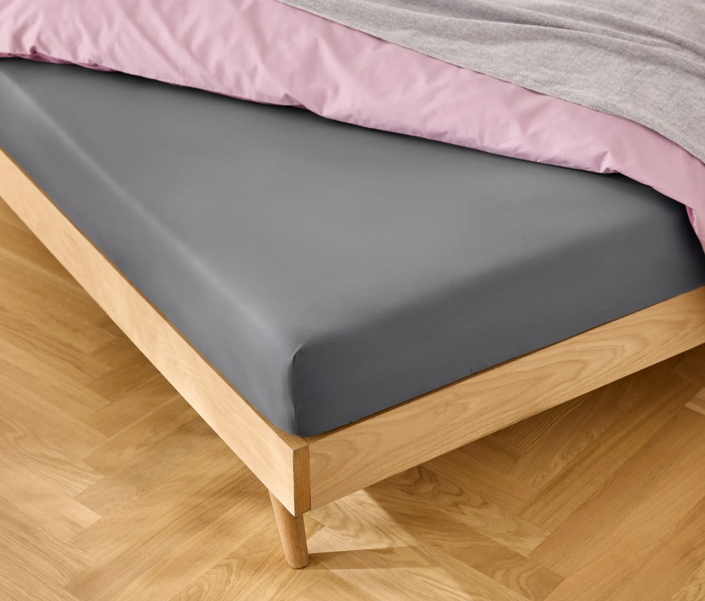 Tchibo - Perkálové napínací prostěradlo, šedá, na dvoulůžko