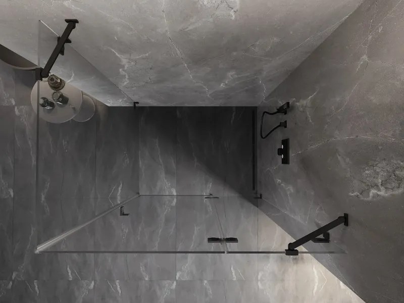 Mexen Lunar, pravostranný výklopný sprchový kout 75 x 80 cm, čiré sklo, černý profil, 834-075-080-70-00-P
