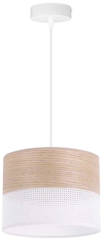 Light Home Závěsné svítidlo Wood, 1x béžová dubová dýha/bílé plastové stínítko, (fi 20cm)