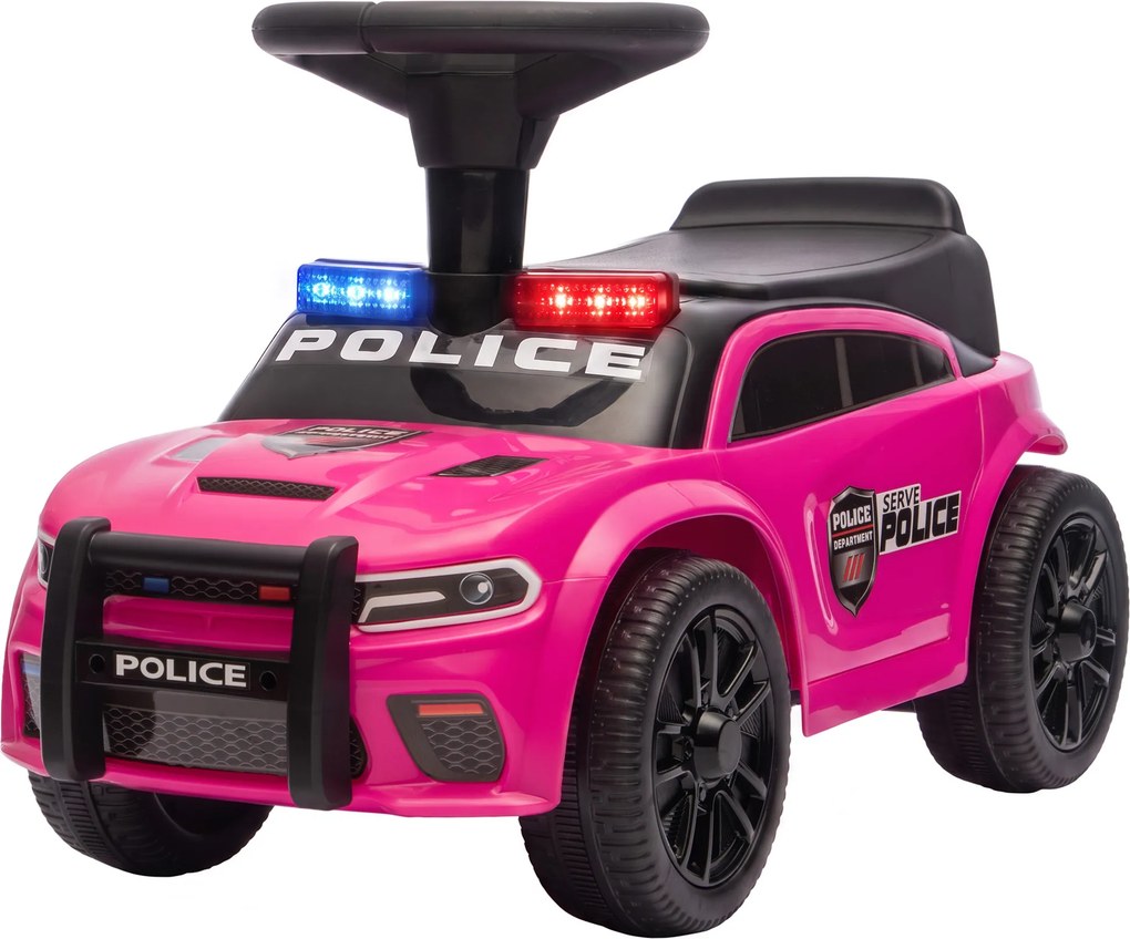 AIYAPLAY dětské policejní odrážedlo pro děti od 18 do 36 měsíců se světlem, hudbou a úložným prostorem, 65x29,5x36 cm, růžové