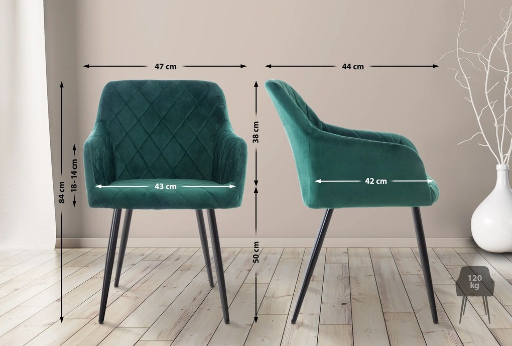 Sada 2 jídelních židlí Shila samet – zelená