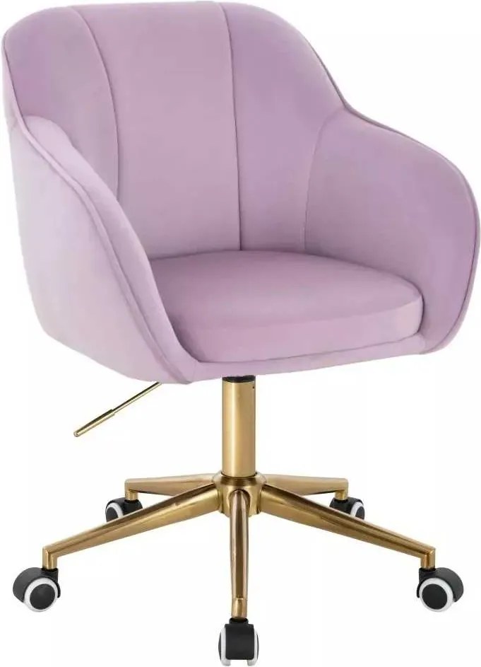 LuxuryForm DESIGN Otočná židle AVOLA VELUR na zlaté podstavě s kolečky - levandule