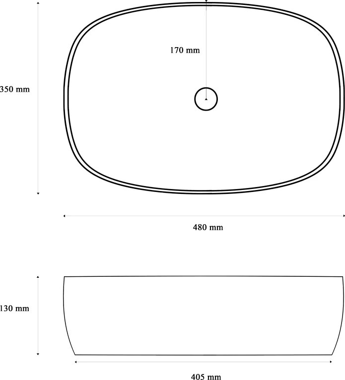 Gamma Pino, umyvadlo na desku 480x350x130 mm, bílá lesklá, GMA-UC-PINO