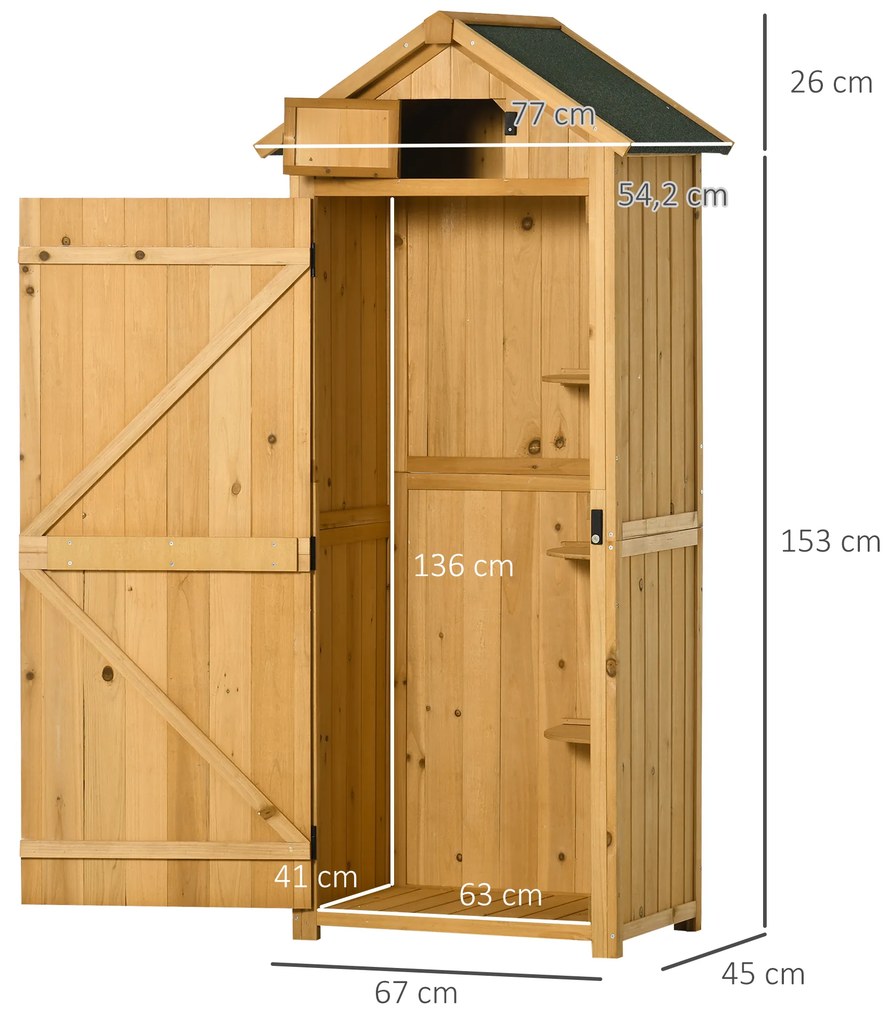 Outsunny zahradní skříňka zahradní kůlna na nářadí s policemi asfaltová střecha okno dřevo žlutá+zelená 77 x 54,2 x 179 cm