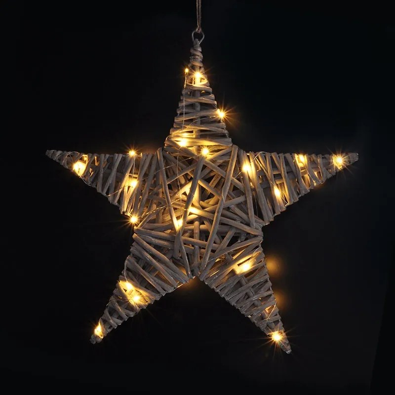 SOLIGHT LED ratanová hvězda, 40x LED, 2xAA, 40cm