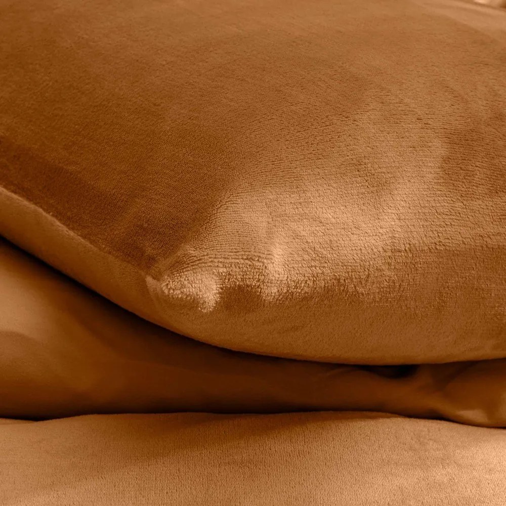 Světle hnědé 3dílné povlečení na dvoulůžko/prodloužené z mikroflanelu 240x220 cm Flanou – douceur d'intérieur