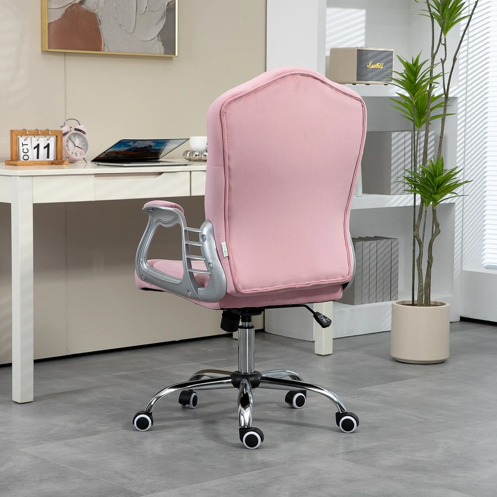 Kancelářská židle HOMCOM pro ženy, ergonomická kancelářská židle s houpací funkcí, výškově nastavitelná, nosnost 120 kg, růžová| Aosom