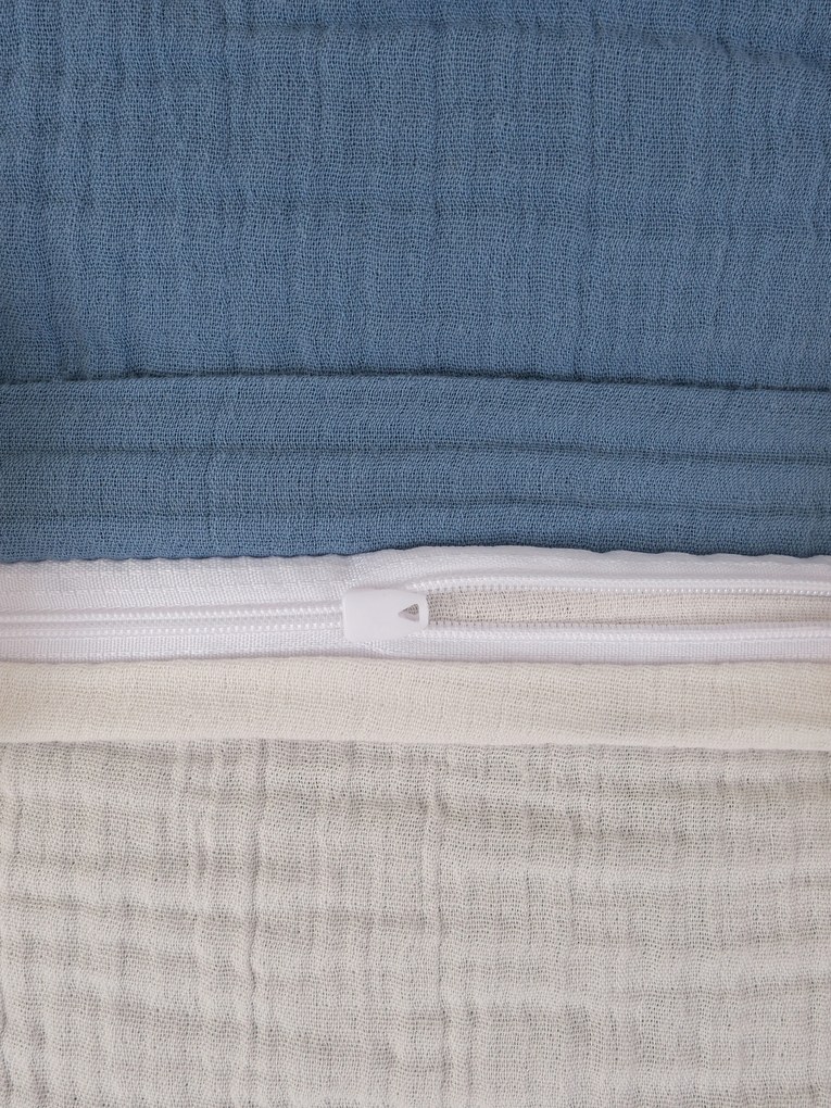 MK Lůžkoviny Prodloužené mušelínové povlečení Alexia Duo - modrá/krémová 140 × 220 cm, 70 x 90 cm