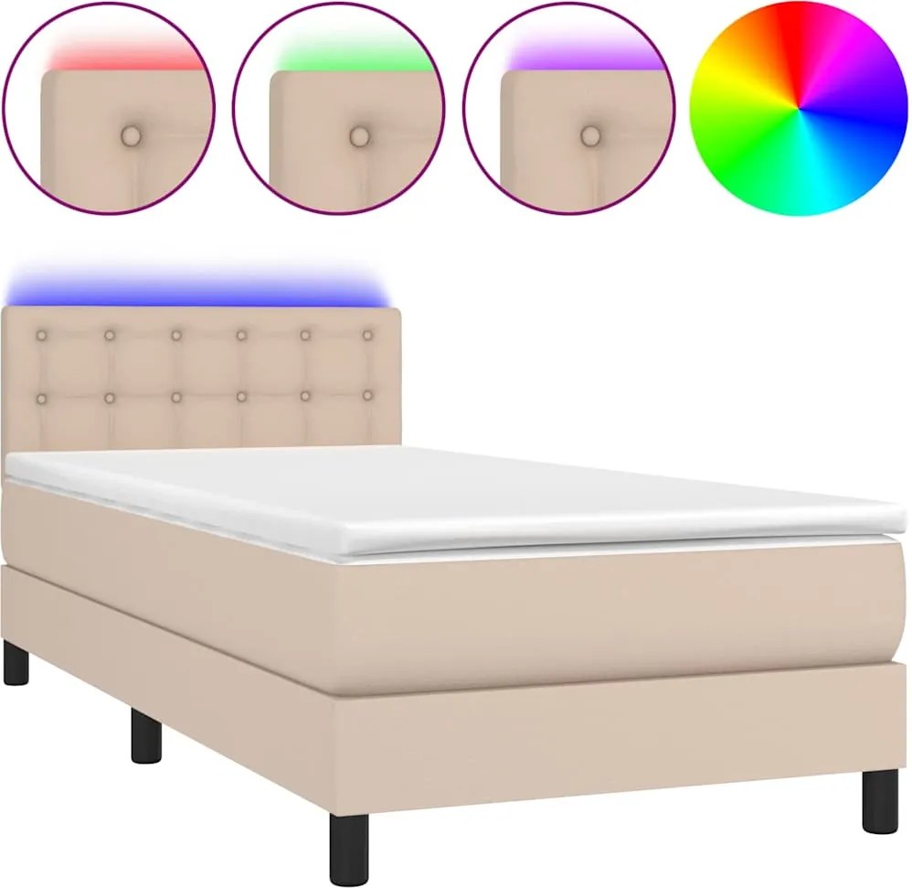 Box spring postel matrace a LED cappuccino 100x200cm umělá kůže 3134212