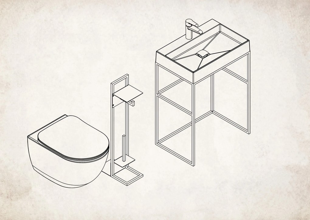 Deante Mokko příslušenství, držák na wc kartáč a wc papír s poličkou, černá, ADM_N242