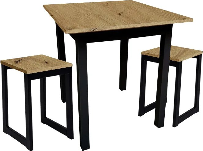 Dede Set - kuchyňský stůl 80 x 60 cm + 2x židle MINI - dub artisan / černá