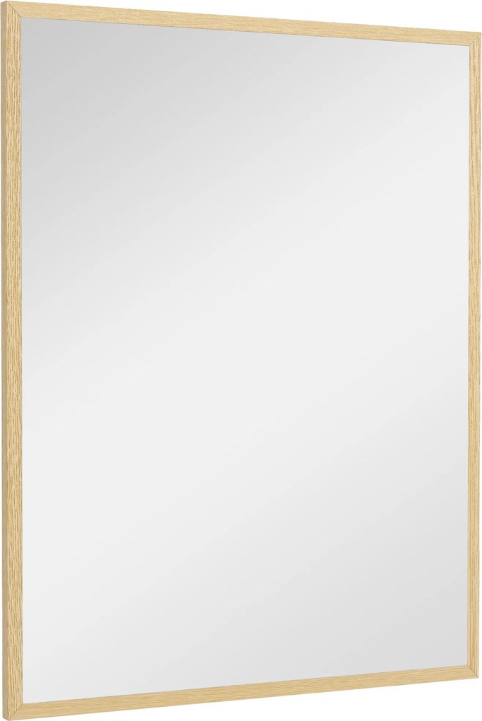 HOMCOM Obdélníkové Zrcadlo na Stěnu 90 x 70 cm, dřevěný rám, ideální do koupelny, obývacího pokoje nebo ložnice, přírodní