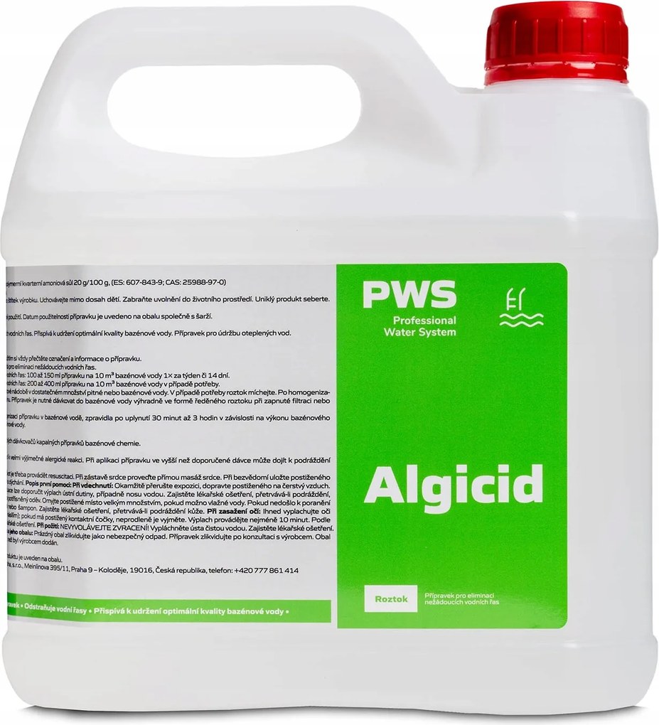 Pws Algicid 3l na řasy v bazénu bazénová chemie