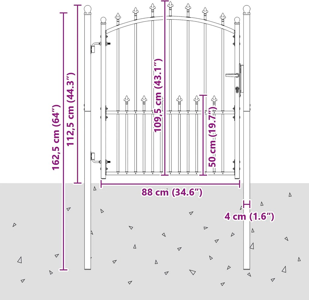 vidaXL Marketos Brána s hroty Černá 100 x 125 cm Práškově lakovaná ocel
