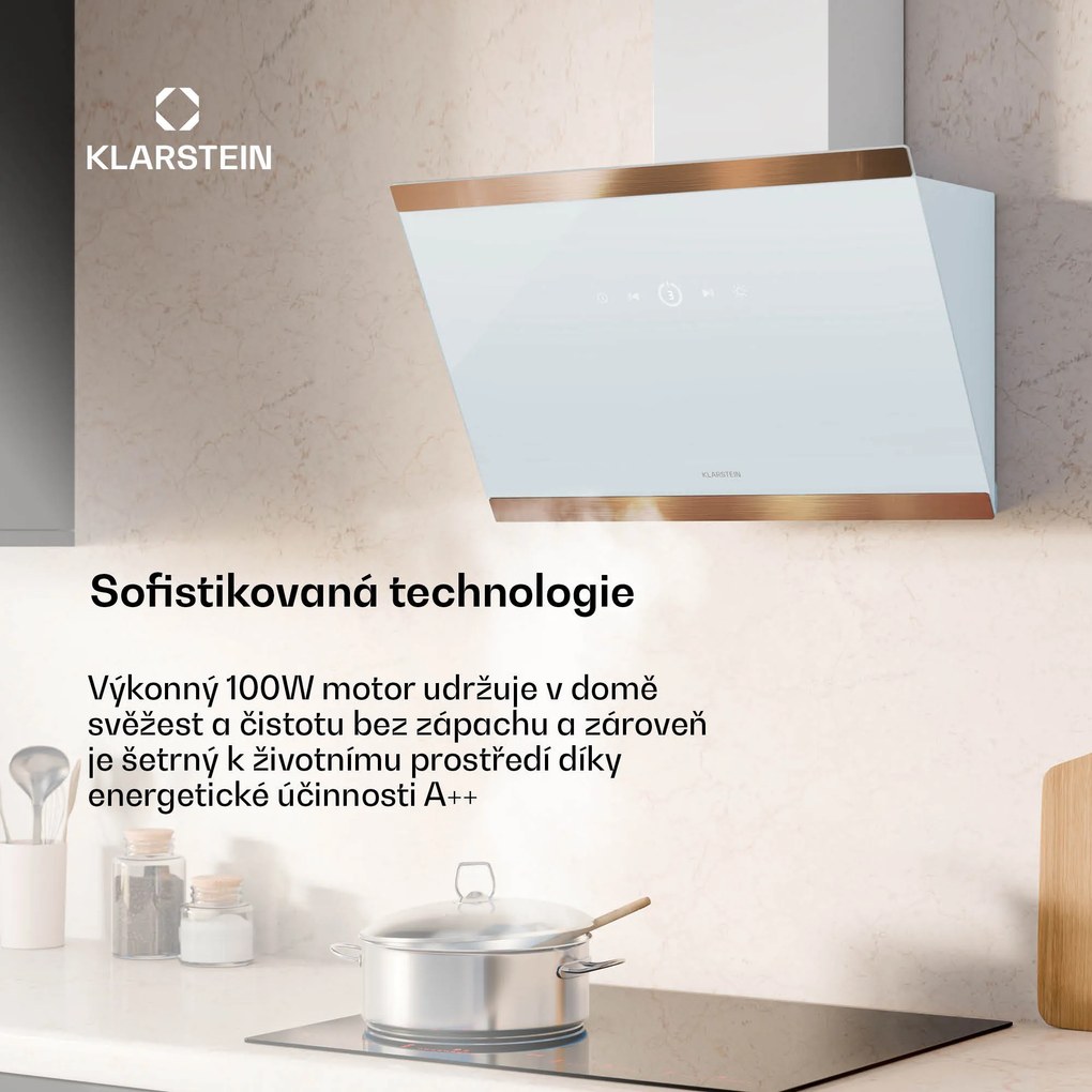 Klarstein FlashLine 60 digestoř, A++, 578 m³/h, 3 úrovně, dotyková, tichá, LED, odsávání/recirkulace, 100 W